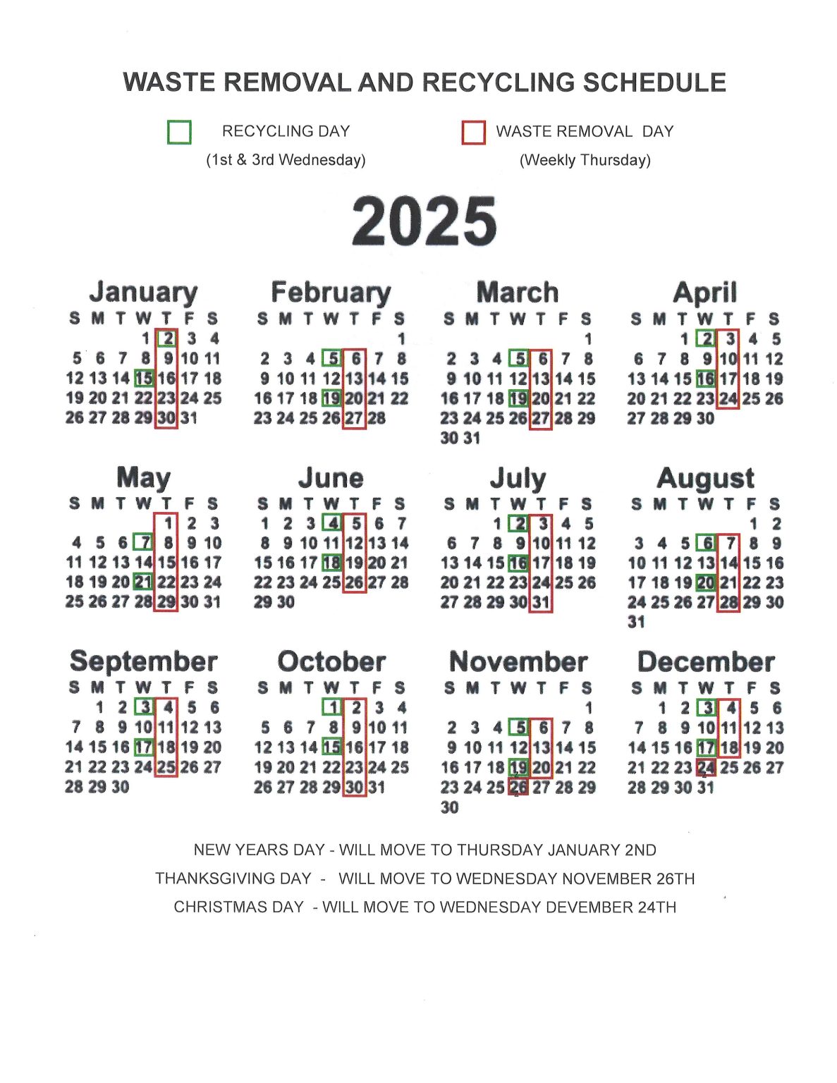 » 2025 Garbage & Recycling Calendars