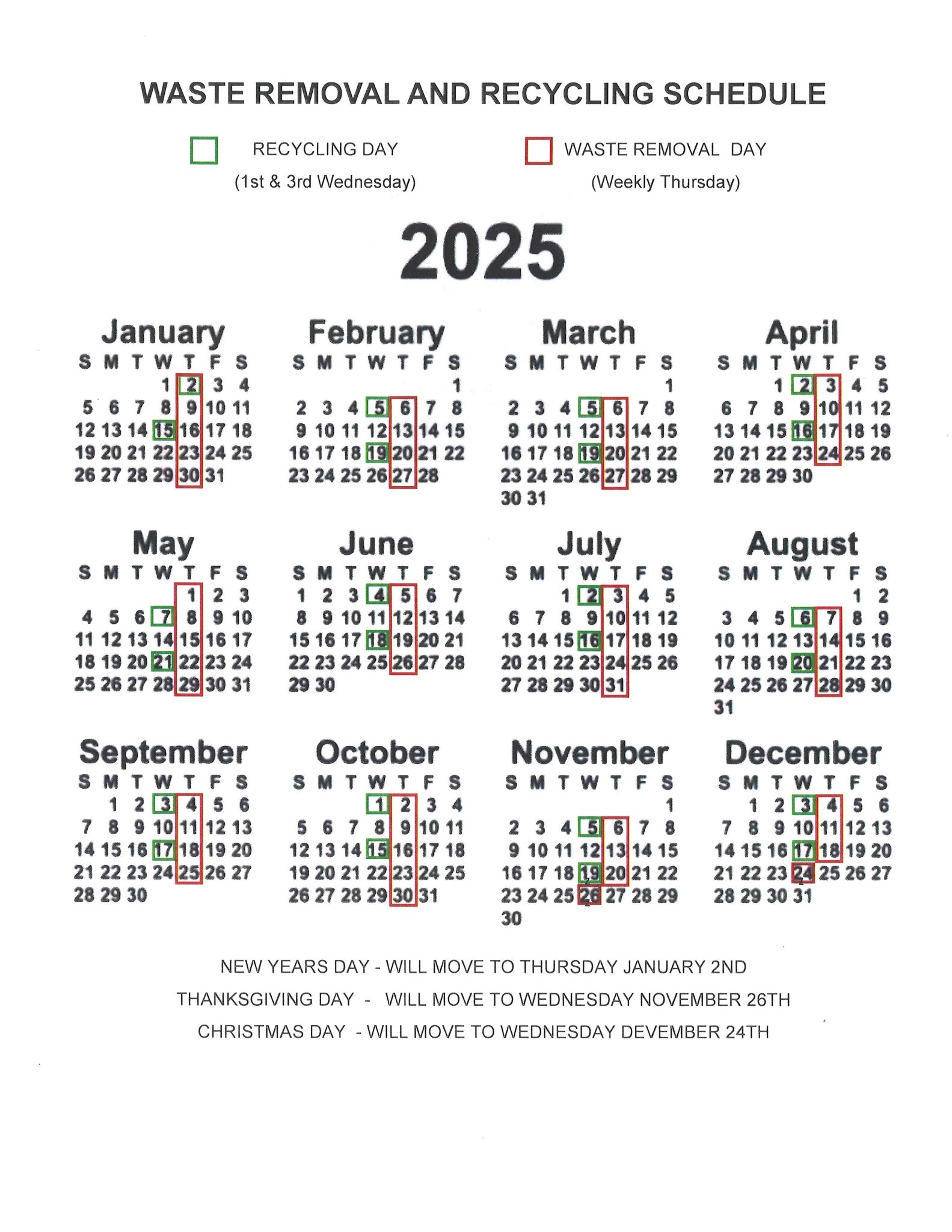 » 2025 Garbage & Recycling Calendars